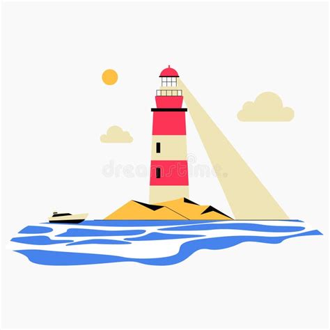 Lighthouse On A Coastal Island In Flat Vector Illustration Symbolizing Navigation Guidance And