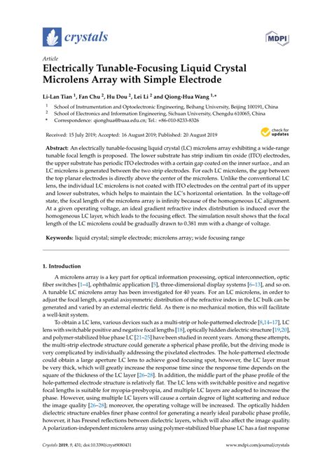 Pdf Electrically Tunable Focusing Liquid Crystal Microlens Array With