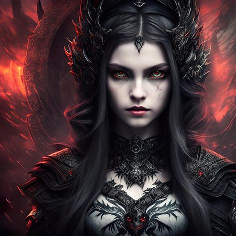 Premium Ai Image A Woman With A Black And Silver Shield And A Red Glowing Eye