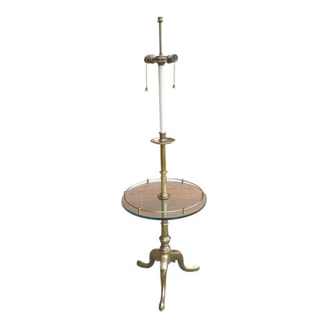 Mid Century Stiffel Solid Brass And Glass Galleried Smokers Floor Lamp