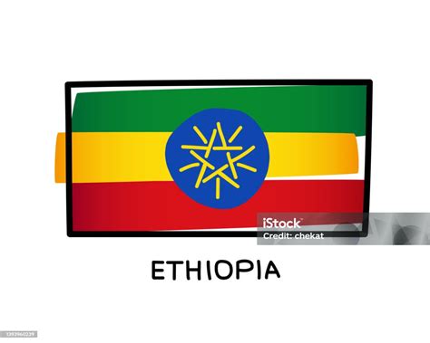 에티오피아 국기 화려한 에티오피아 국기 로고 녹색 노란색 및 빨간색 손으로 그린 브러시 스트로크 검은 윤곽선 벡터 일러스트 레이 션 공휴일에 대한 스톡 벡터 아트 및 기타