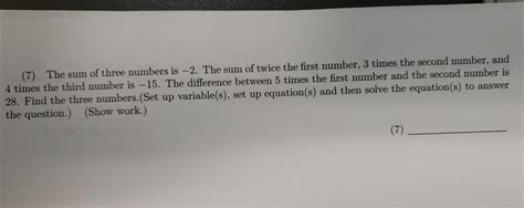 Solved 7 The Sum Of Three Numbers Is 2 The Sum Of Twice