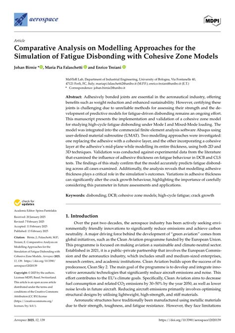 Pdf Comparative Analysis On Modelling Approaches For The Simulation Of Fatigue Disbonding With