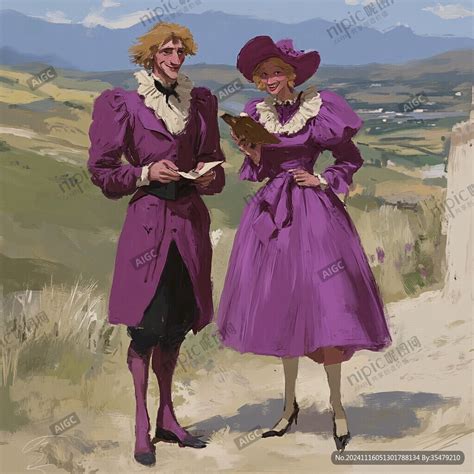 Ai创作图紫色油画风效果图 人物场景彩稿 原创人物场景 古典欧洲男孩女孩 欧风卡通人物 小说插图配 欧美复古人物插画 欧式男女 欧式风景人物 服装服饰欧式欧美传统 欧美风格画 都铎王朝风格 瓦