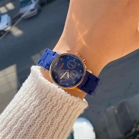 خرید و قیمت ساعت زنانه والار سورمه ای بند پیو ضدحساسیت قاب رزگلد