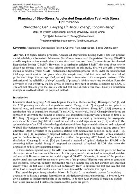 Planning Of Step Stress Accelerated Degradation Test With Stress Optimization Scientific Net