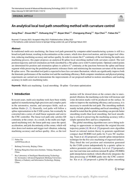 An Analytical Local Tool Path Smoothing Method With Curvature Control