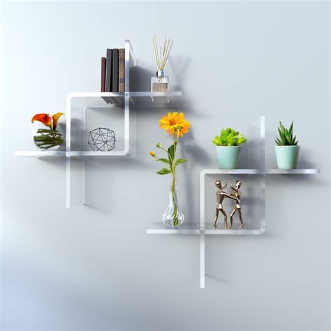 Modern And Minimalist Intersecting Floating Shelf In Clear Acrylic