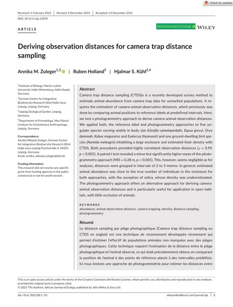 Pdf Deriving Observation Distances For Camera Trap Distance Sampling