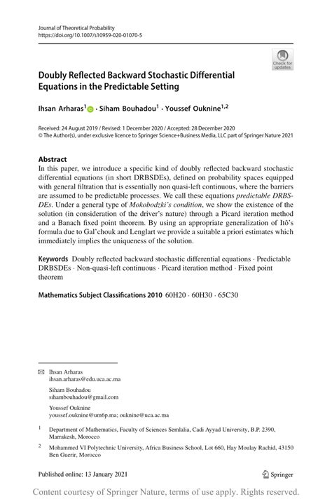 Doubly Reflected Backward Stochastic Differential Equations In The