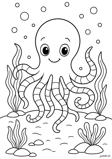 Octopus And Seaweed Octopuses Coloring Pages