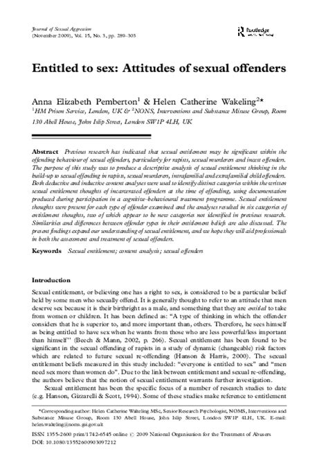 Pdf Entitled To Sex Attitudes Of Sexual Offenders