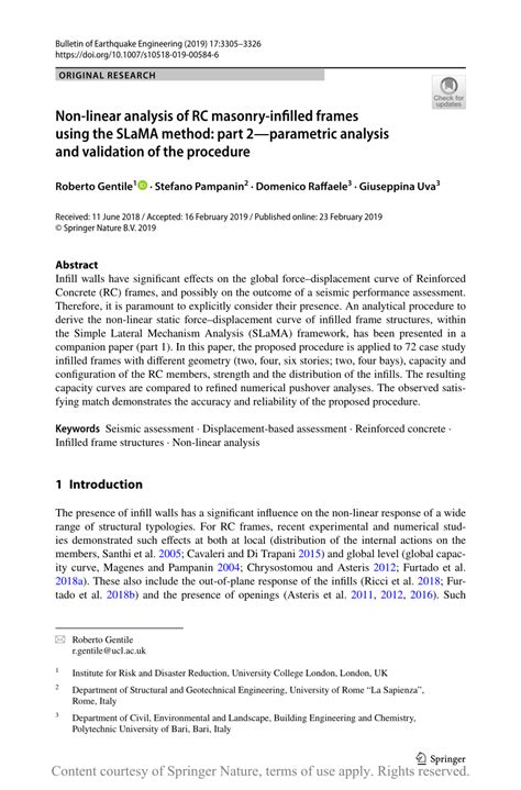 Non Linear Analysis Of Rc Masonry Infilled Frames Using The Slama Method Part 2—parametric