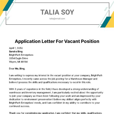 Editable Application Letter For A Job Vacancy Word Format