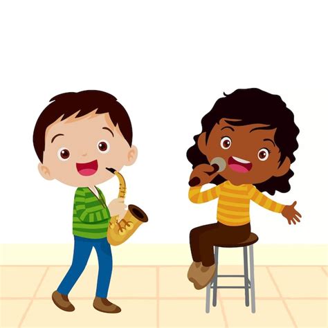악기를 연주하고 노래하는 아이들의 벡터 그림 프리미엄 벡터