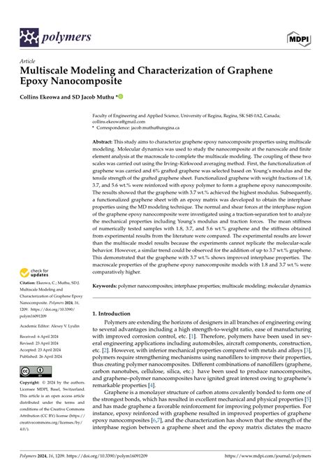 Pdf Multiscale Modeling And Characterization Of Graphene Epoxy Nanocomposite