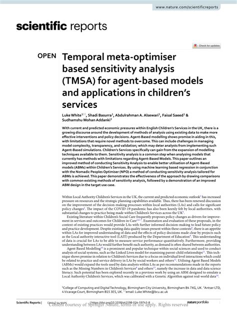 Pdf Temporal Meta Optimiser Based Sensitivity Analysis Tmsa For Agent Based Models And