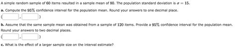 solved a simple random sample of 60 items resulted in a