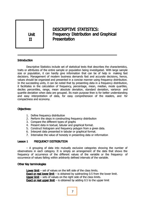 unit 2 unit 2 descriptive statistics frequency distribution and graphical presentation