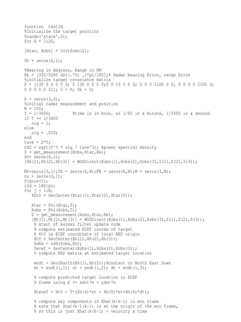 Wgs 84 Extended Kalman Filter Radar Tracker Example Pdf Teaching Mathematics