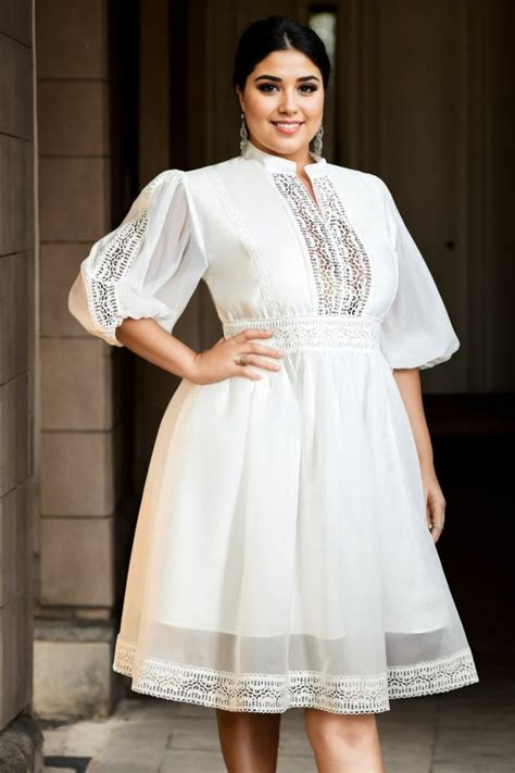 Calla Plus Size White Semi Formal Shirt Dress Hello Curve