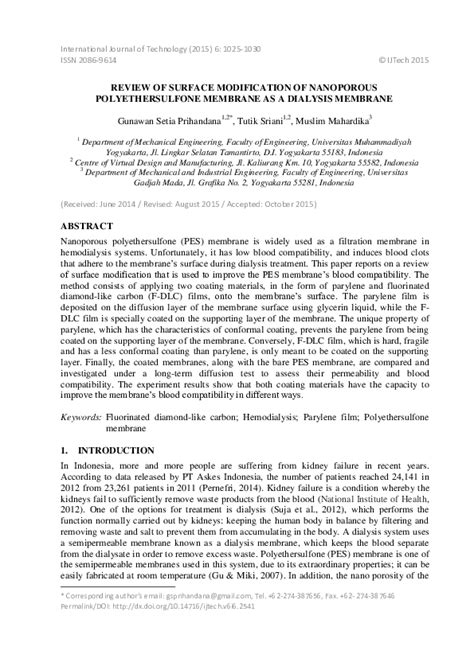 Pdf Review Of Surface Modification Of Nanoporous Polyethersulfone Membrane As A Dialysis Membrane
