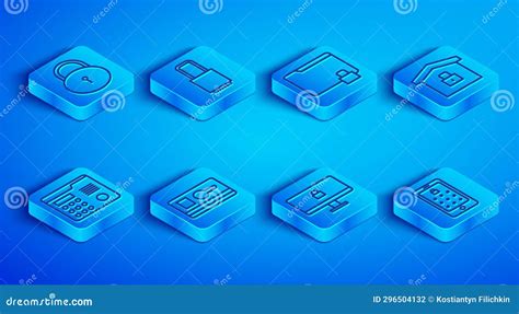 Set Line Lock Folder And Lock Key Card On Computer Monitor House Under Protection Intercom