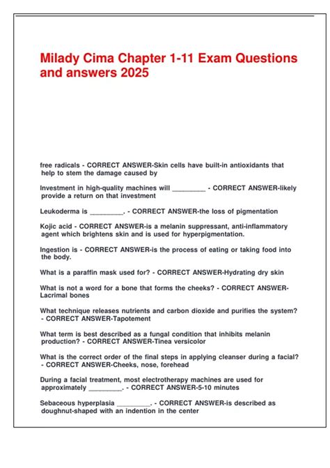 Milady Cima Chapter 1 11 Exam Questions And Answers 2025 Milady Cima