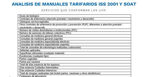 Manuales Tarifarios Servicios Que Conforman Las Uvr