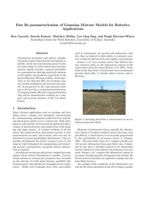 Pdf Fast Re Parameterisation Of Gaussian Mixture Models For Robotics Applications