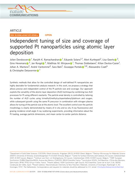 Pdf Independent Tuning Of Size And Coverage Of Supported Pt Nanoparticles Using Atomic Layer