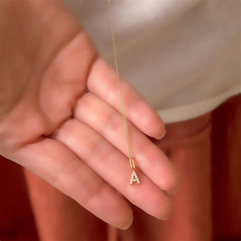 Custom Pave Initial Pendant 14k 18k Solid Gold • Dainty Dangle Letter
