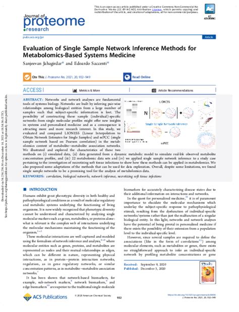 Pdf Evaluation Of Single Sample Network Inference Methods For Metabolomics Based Systems Medicine