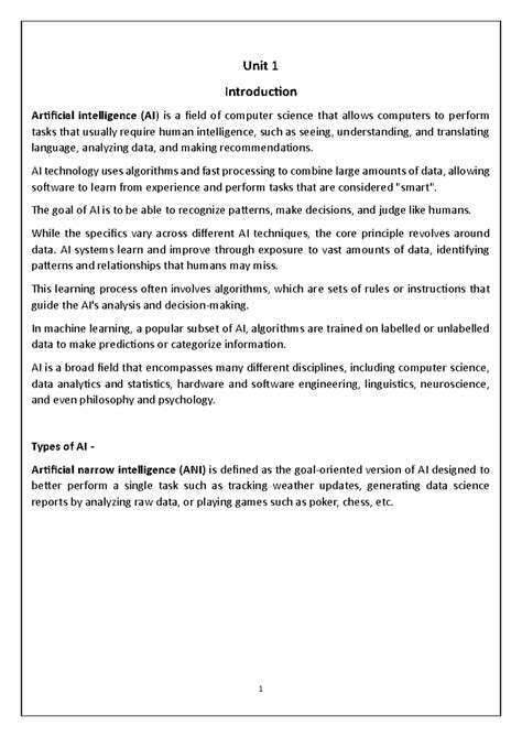 Unit 1 Introduction To Artificial Intelligence Ai Concepts And Types