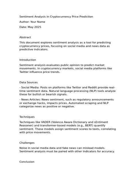 Sentiment Analysis In Cryptocurrency Price Prediction Pdf