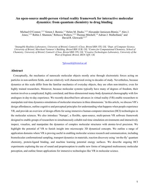 Pdf An Open Source Multi Person Virtual Reality Framework For Interactive Molecular Dynamics
