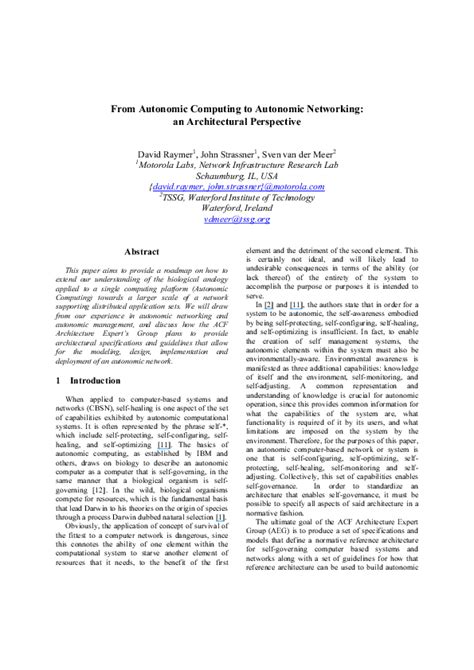 Pdf From Autonomic Computing To Autonomic Networking An Architectural Perspective John