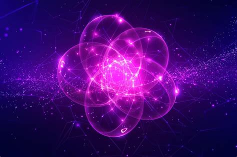 Abstract Depiction Of Atomic Structure In Vibrant Purple Hues Showcasing Energy And Scientific