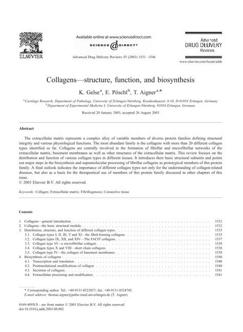 Pdf Collagens—structure Function And Biosynthesis · Collagens—structure Function And