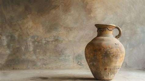 Ancient Pottery Jug With Weathered Texture On Rustic Background