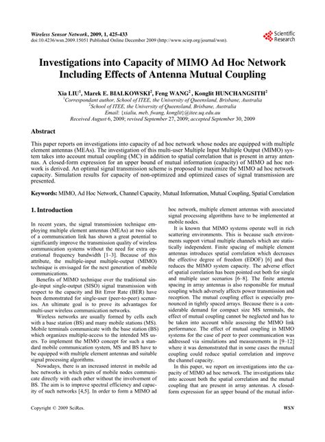 Pdf Investigations Into Capacity Of Mimo Ad Hoc Network Including