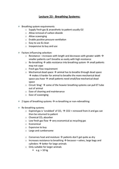 Lecture 23 Breathing Systems Lecture 23 Breathing Systems