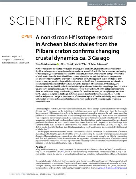 Pdf A Non Zircon Hf Isotope Record In Archean Black Shales From The Pilbara Craton Confirms
