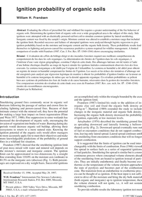 Ignition Probability Of Organic Soils