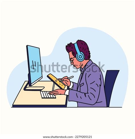Man Computer Vector Flat Style Illustration Stock Vector Royalty Free Shutterstock