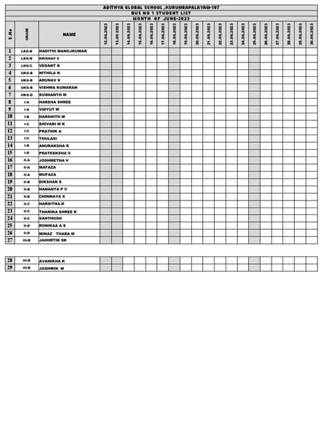 June Bus Attendece Pdf