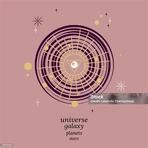 우주에 신비한 모습 행성과 별이 있는 우주 은하와 운명에 미치는 영향 타로 카드 별자리 별이 빛나는 하늘 카드의 디자인을위한 벡터 일러스트레이션 계획에 대한 스톡 벡터 아트