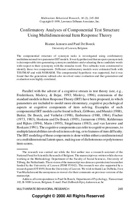 Pdf Confirmatory Analyses Of Componential Test Structure Using