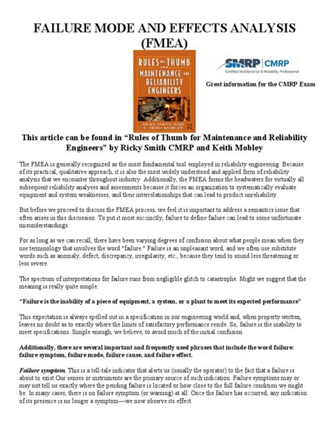 Failure Modes And Effect Analysis Fmea Download Free Pdf