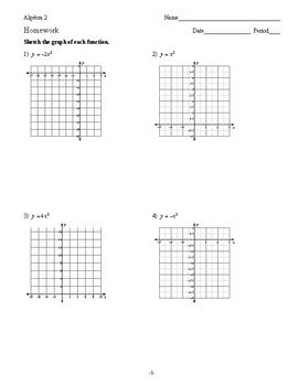 Algebra Quadratic Functions Homework Pack By Virshup Education